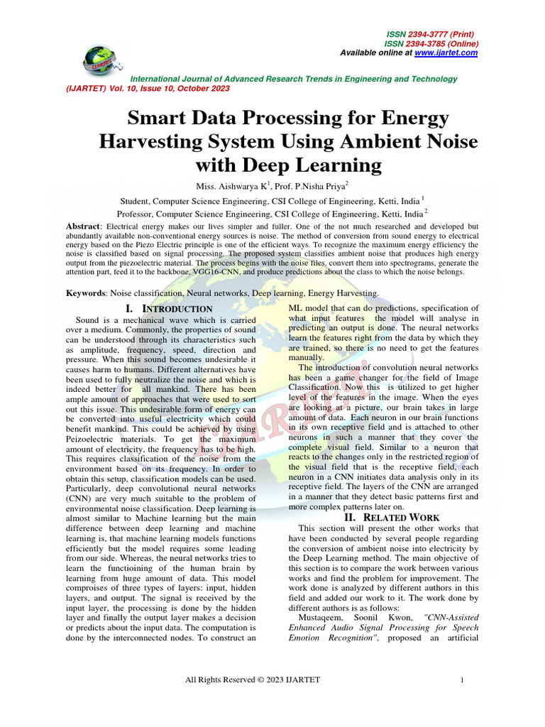 Smart Data Processing For Energy Harvesting System Using Ambient Noise With Deep Learning | PDF ...