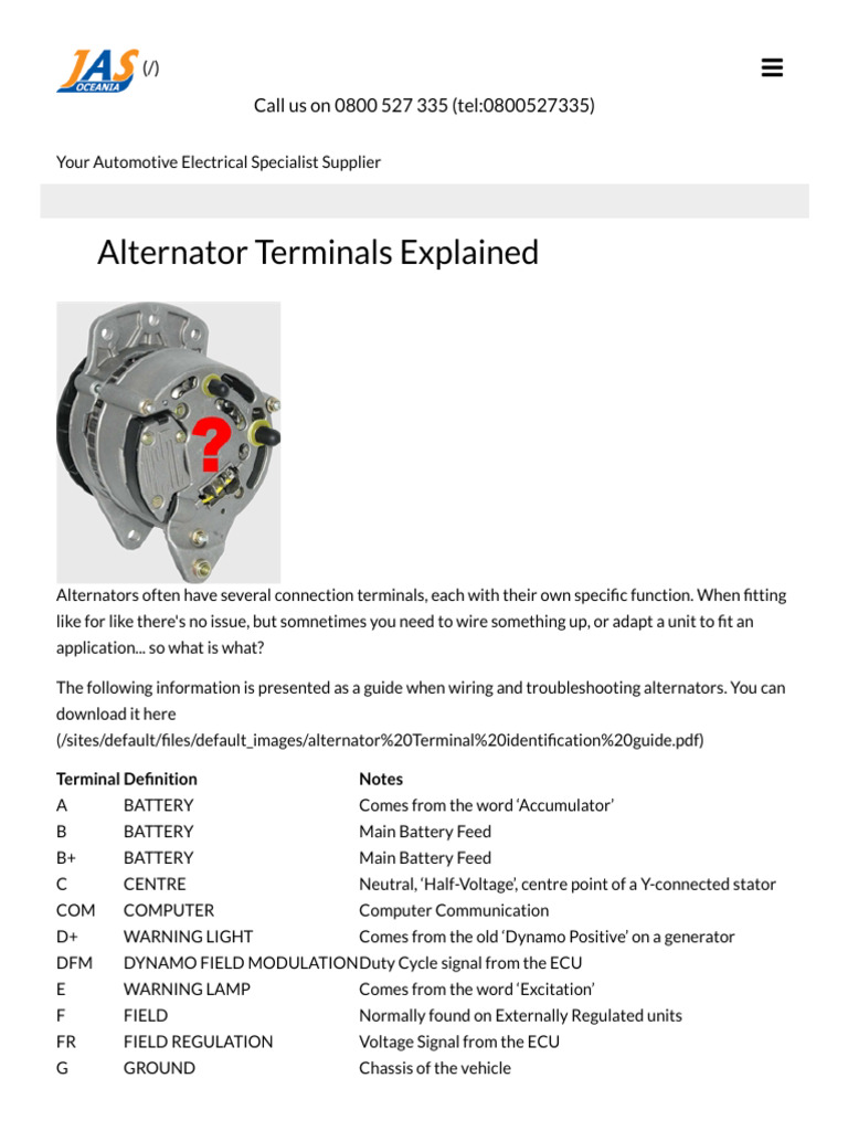 Alternator Terminals Explained - JAS Oceania - Auto Electrical Products ...