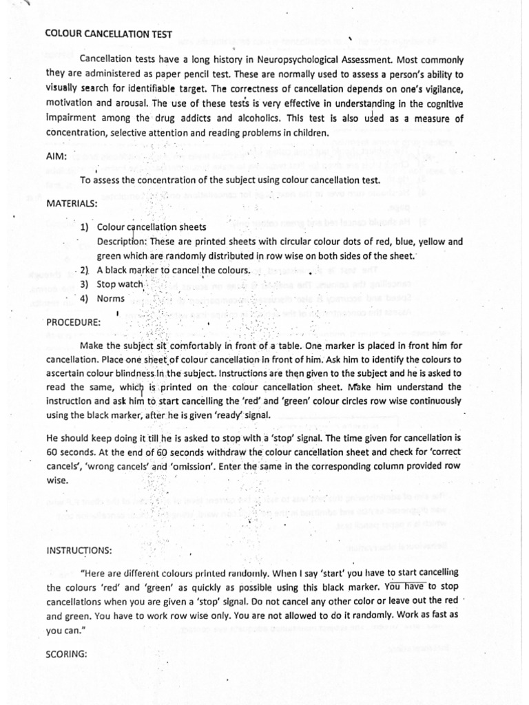 Colour Cancellation Test | PDF