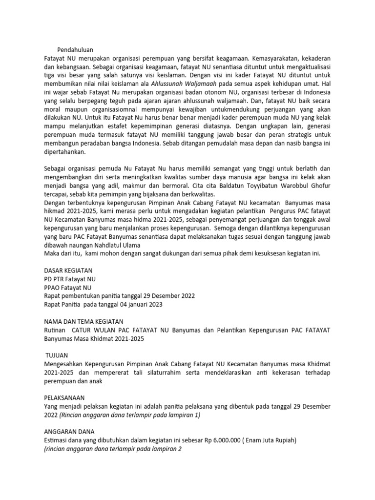 Fatayat Proposal | PDF