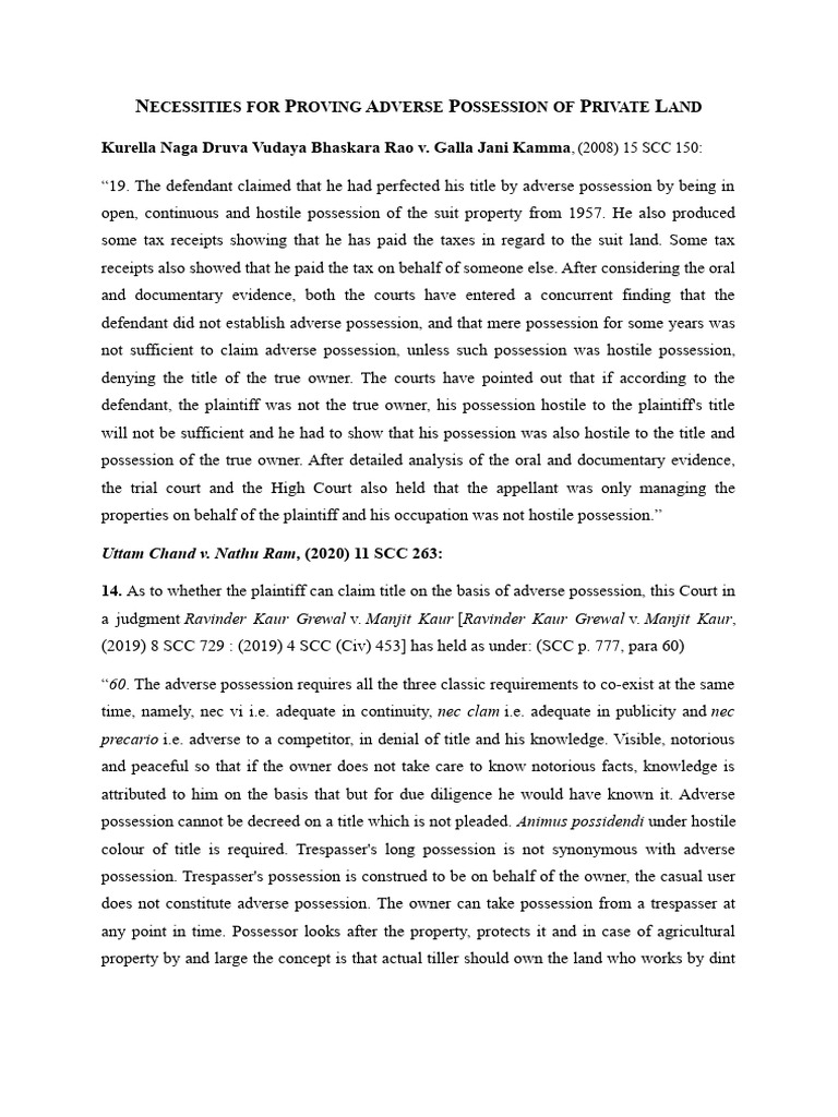 Necessities For Proving Adverse Possession | PDF | Adverse Possession ...