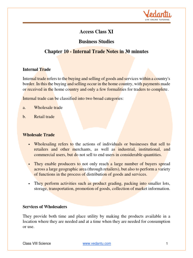 Internal Trade Class 11 Notes CBSE Business Studies Chapter 10 (PDF ...
