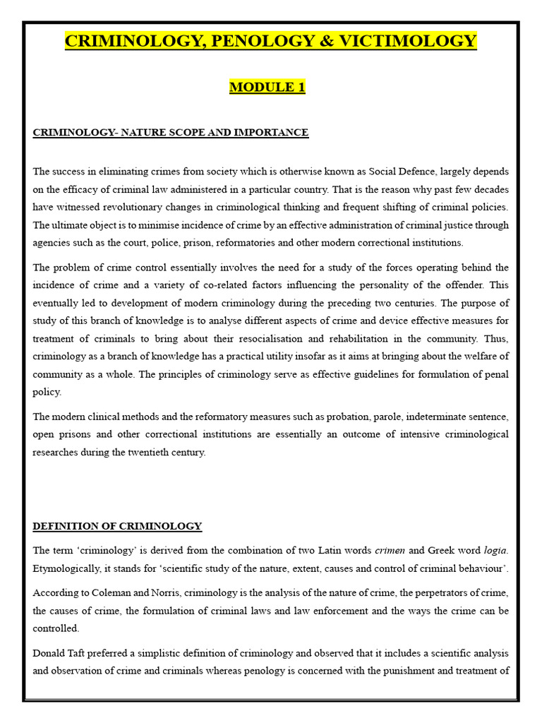 Criminology: Nature, Scope, and Importance | PDF | Criminology | Crimes