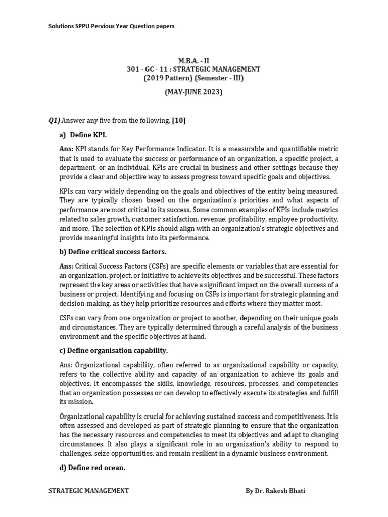 301 Strategic Management | PDF | Strategic Management | Performance Indicator