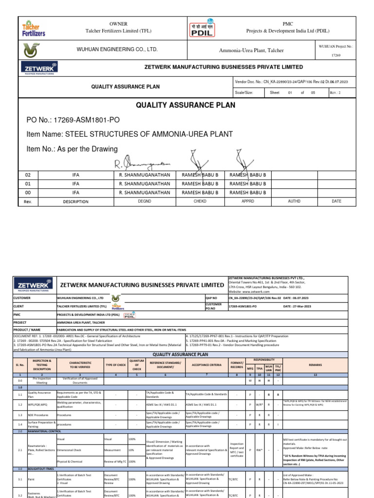 17269-ASM1801-PO QAP Wuhan Rev.02. | PDF | Materials | Steel