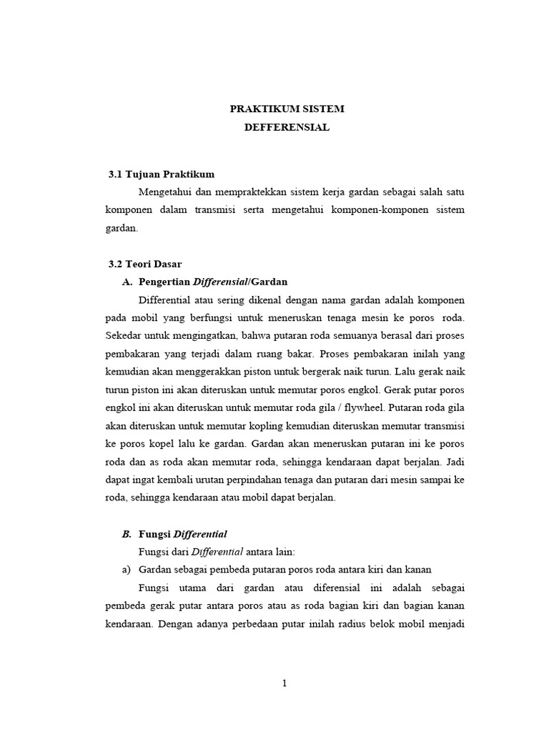 Makalah Sistem Differential Gardan Otomotif | PDF | Komputer | Teknologi & Rekayasa