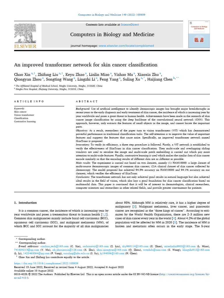 An Improved Transformer Network For Skin Cancer Classification | PDF ...