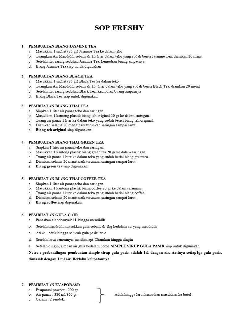 Sop Freshy (Tea, Choco, Milk, Hot) | PDF