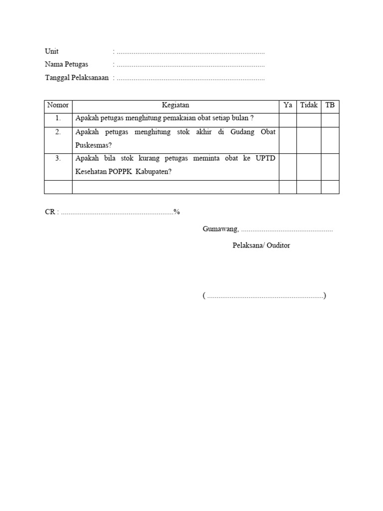 Form Evaluasi Ketersediaan Obat | PDF