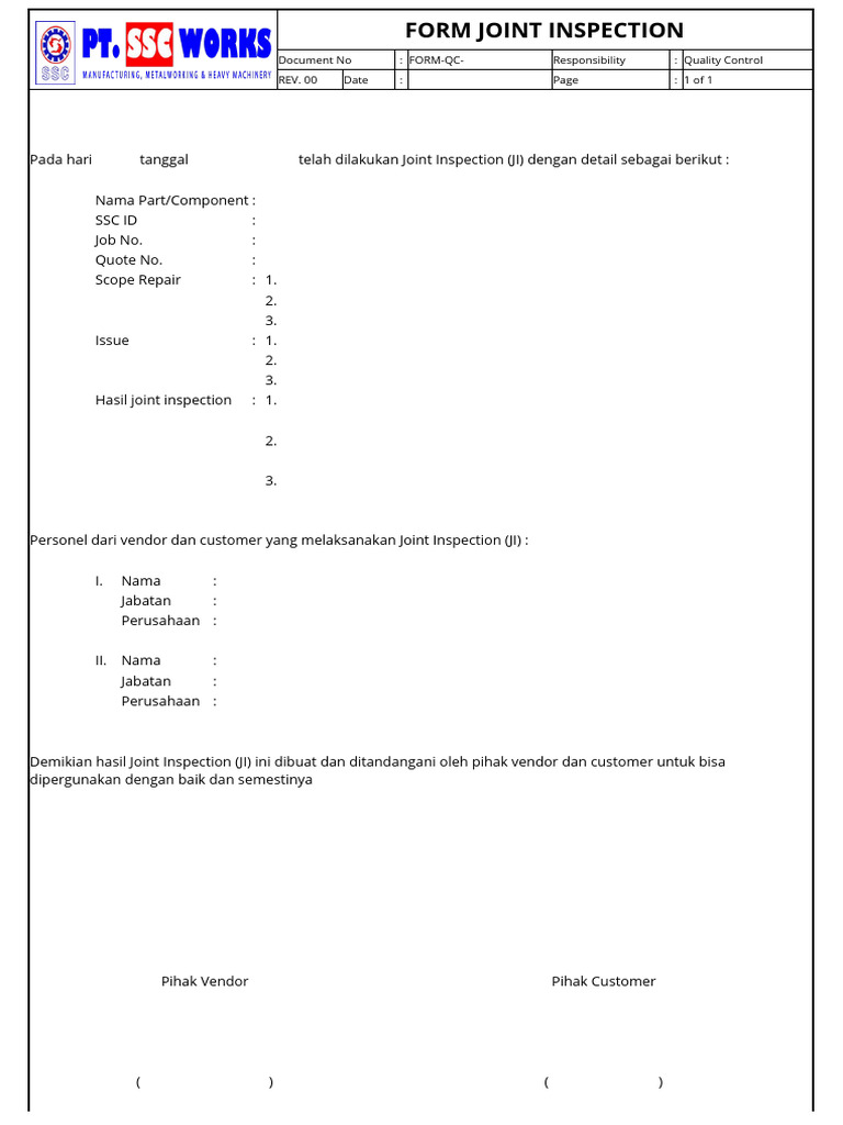 Form Joint Inspection | PDF