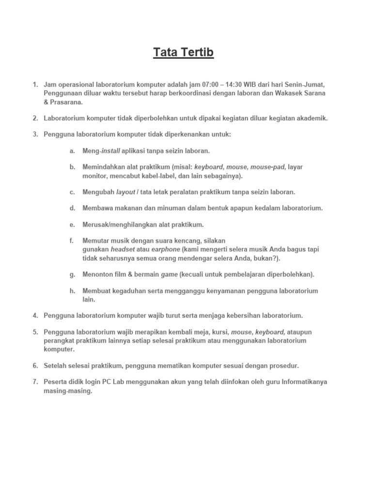 Tata Tertib LAB. KOMPUTER | PDF