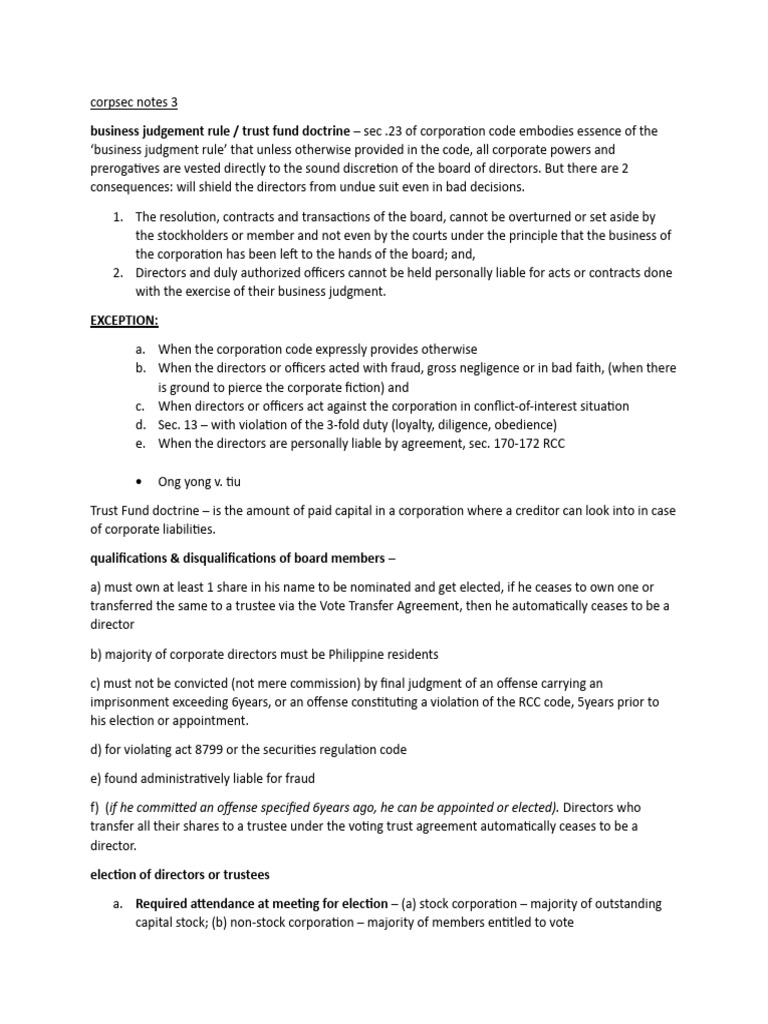 Corp Sec Notes 2 | PDF | Board Of Directors | Justice