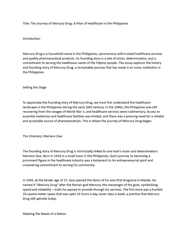 Mercury Drug: A Legacy of Care in PH | PDF | Philippines | Health Care