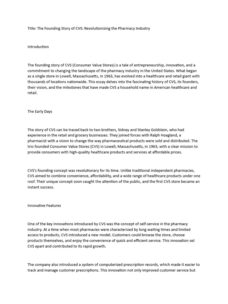 The Founding Story of CVS, Revolutionizing The Pharmacy Industry | PDF ...