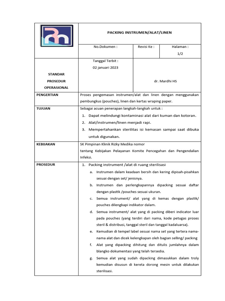 2.3 Ep 1 SPO PACKING INSTRUMEN - ALAT - LINEN Ok | PDF | Griya & Taman