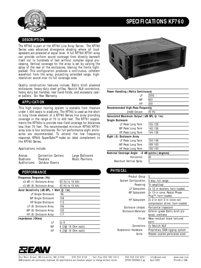 kf760 Eaw | PDF | Loudspeaker | Acoustics