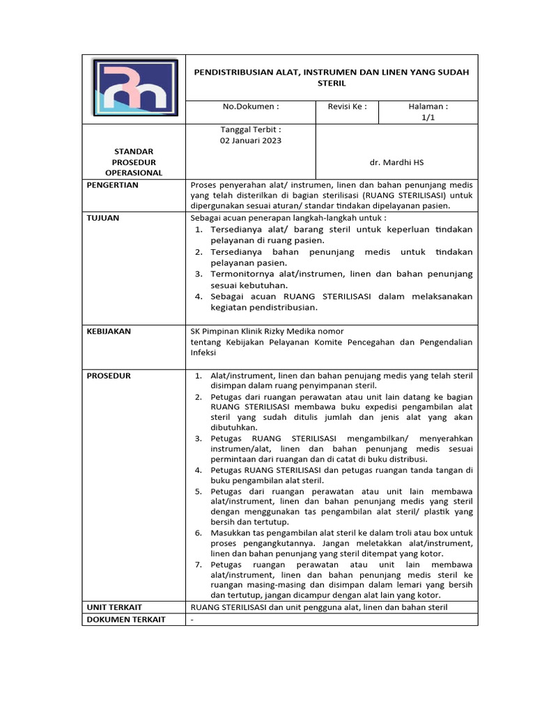 2.3 Ep 1 SPO PENDISTRIBUSIAN ALAT, INSTRUMEN DAN LINEN YANG SUDAH ...