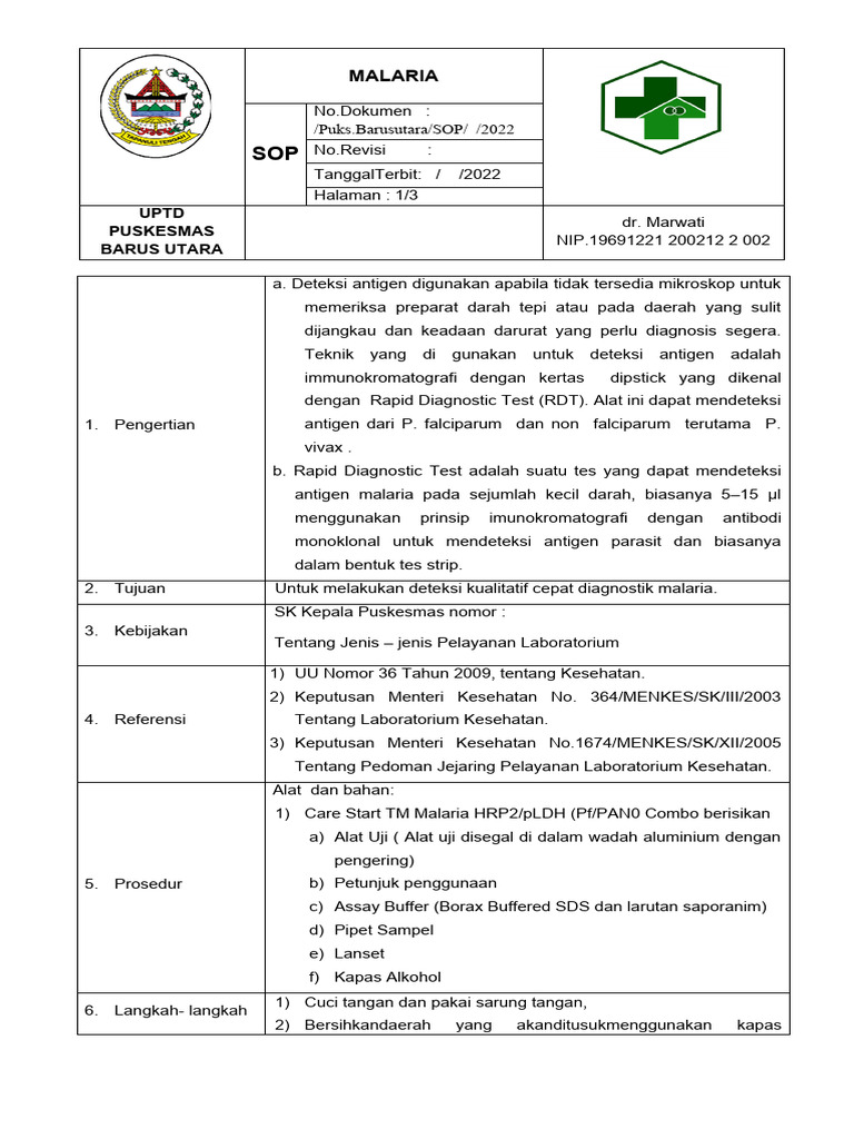 Sop Malaria | PDF