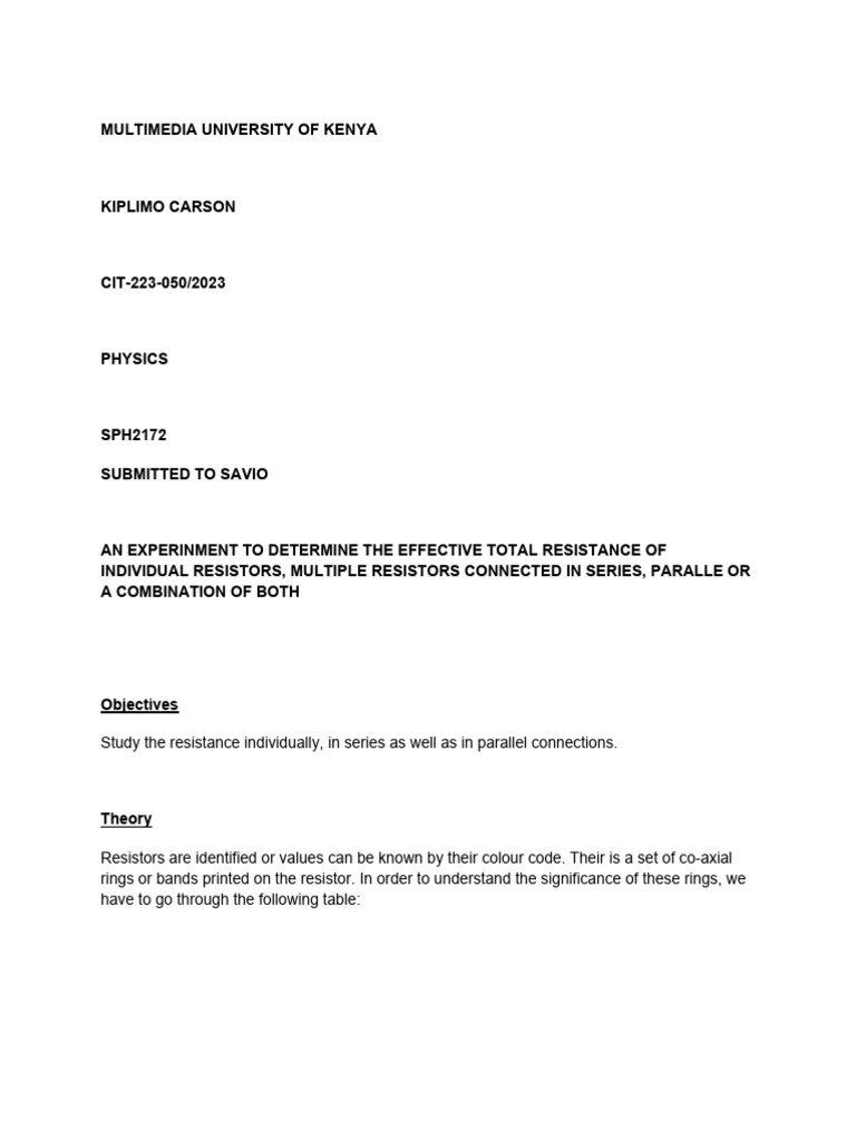 Multimedia University of Kenya | PDF | Resistor | Series And Parallel ...