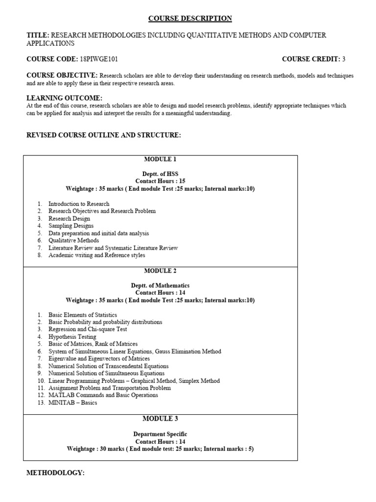 RM Course Outline | PDF | Methodology | Matrix (Mathematics)