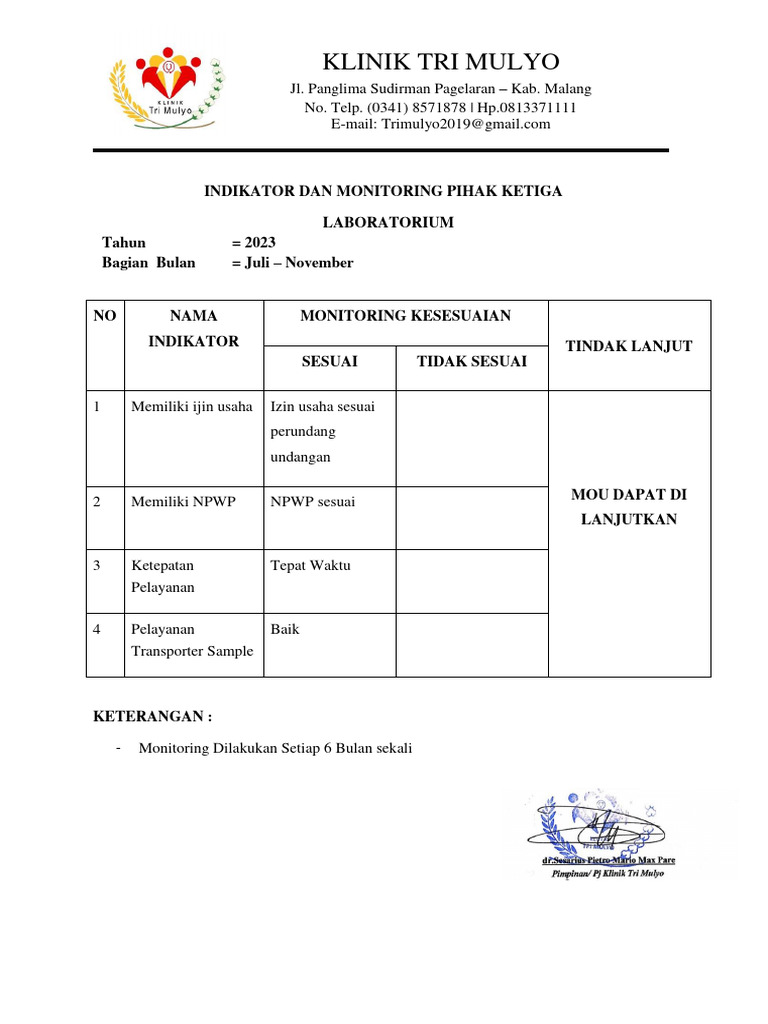 MONITORING Laboratorium Parahita | PDF