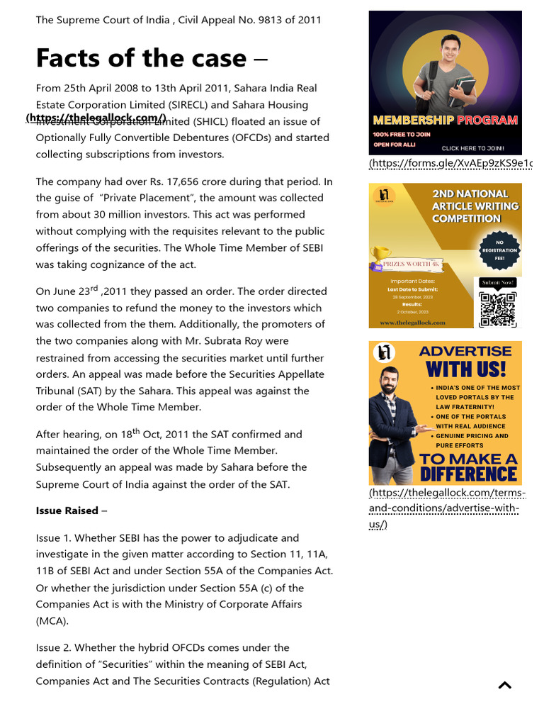 Sahara vs. SEBI | Download Free PDF | Securities (Finance) | Adjudication