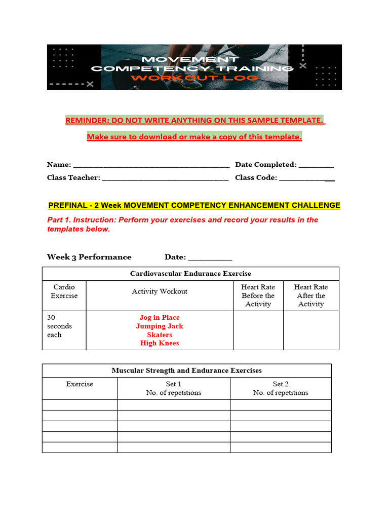 Pe Workout Log | PDF