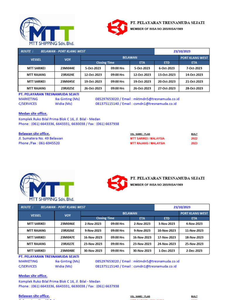 MTT Schedule - Update 23.10.2023 | PDF