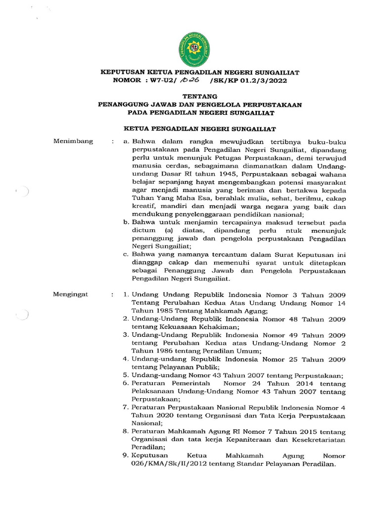 SK Pengelola Perpustakaan | PDF