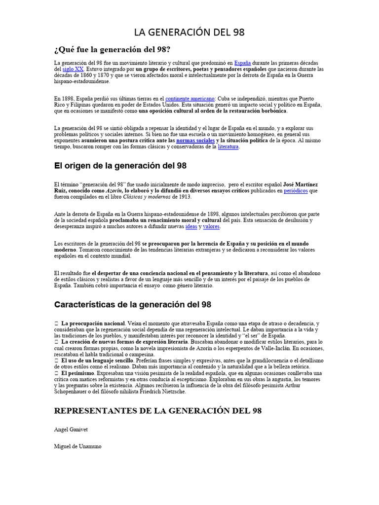 La Generacion Del 98 | PDF | España