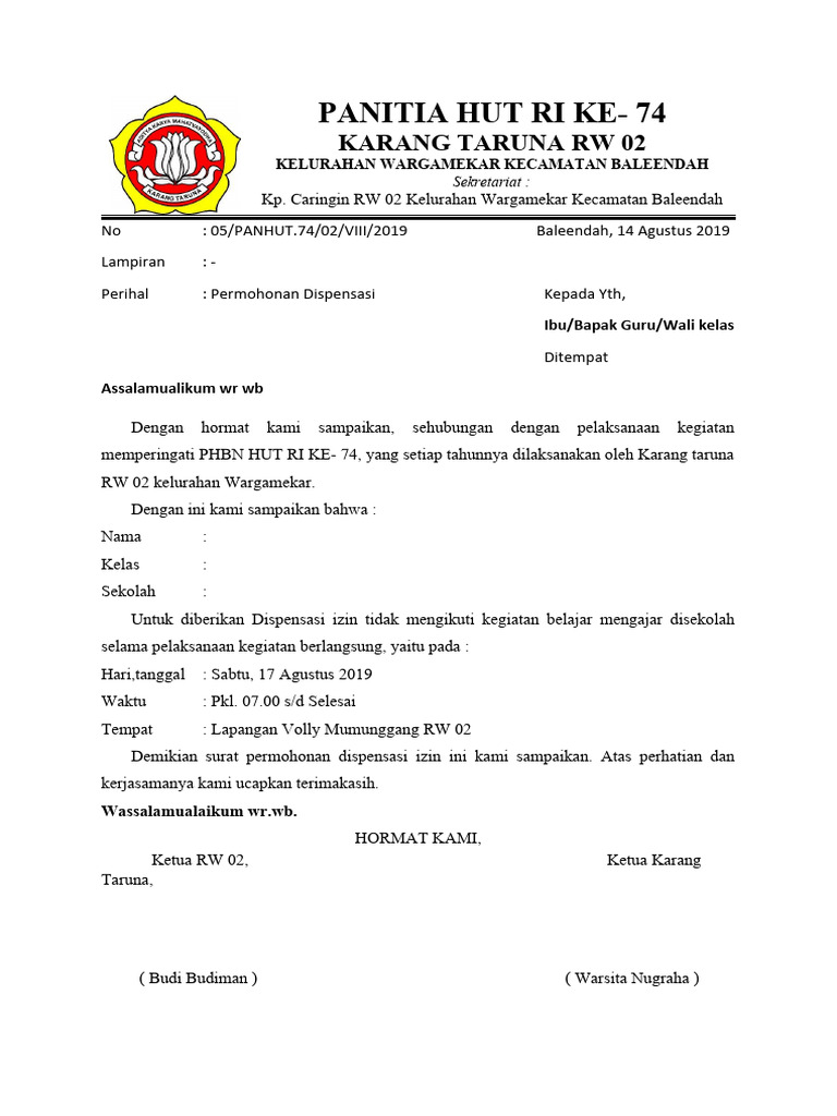 Surat DISPENSASI | PDF