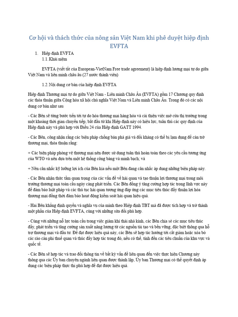 Cơ hội và thách thức của nông sản Việt Nam khi phê duyệt hiệp định EVFTA | PDF