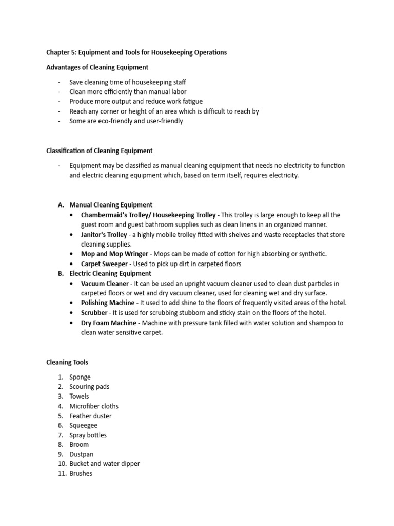 Chapter 5 Fundamentals in Lodging Operations | PDF | Housekeeping | Vacuum Cleaner