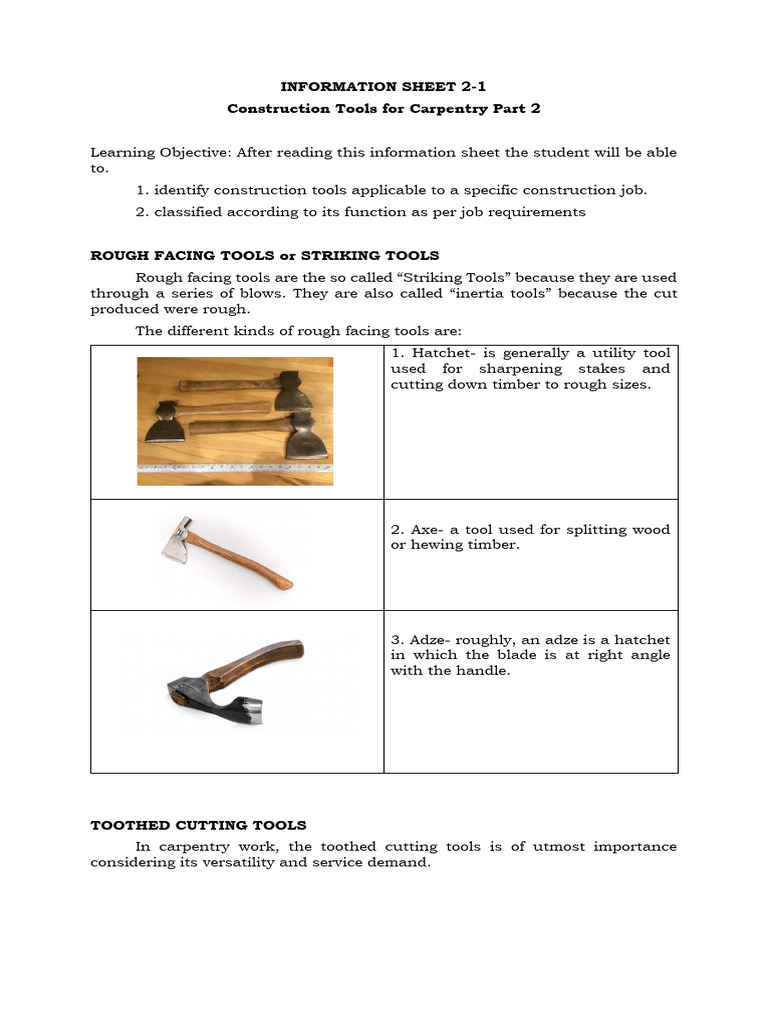 Basic Carpentry Module 2-1 Part 2 | PDF | Equipment | Decorative Arts
