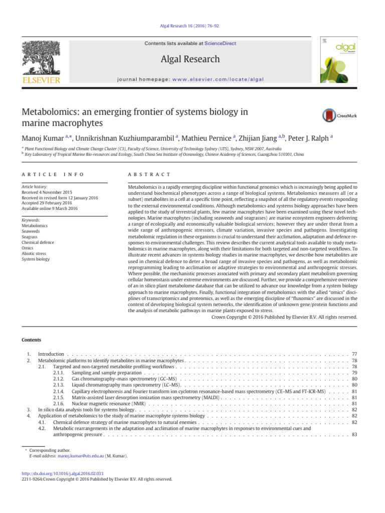 Kumar Et Al (2016) - Metabolomics | PDF | Metabolomics | Mass Spectrometry