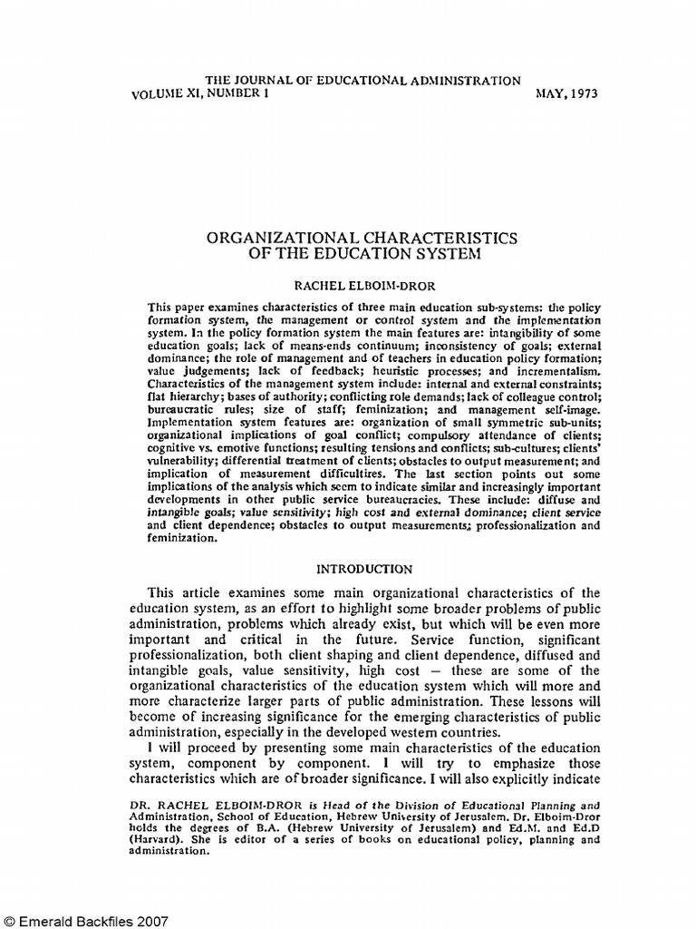 Organizational Characteristics in Education | PDF | Teachers | Power ...