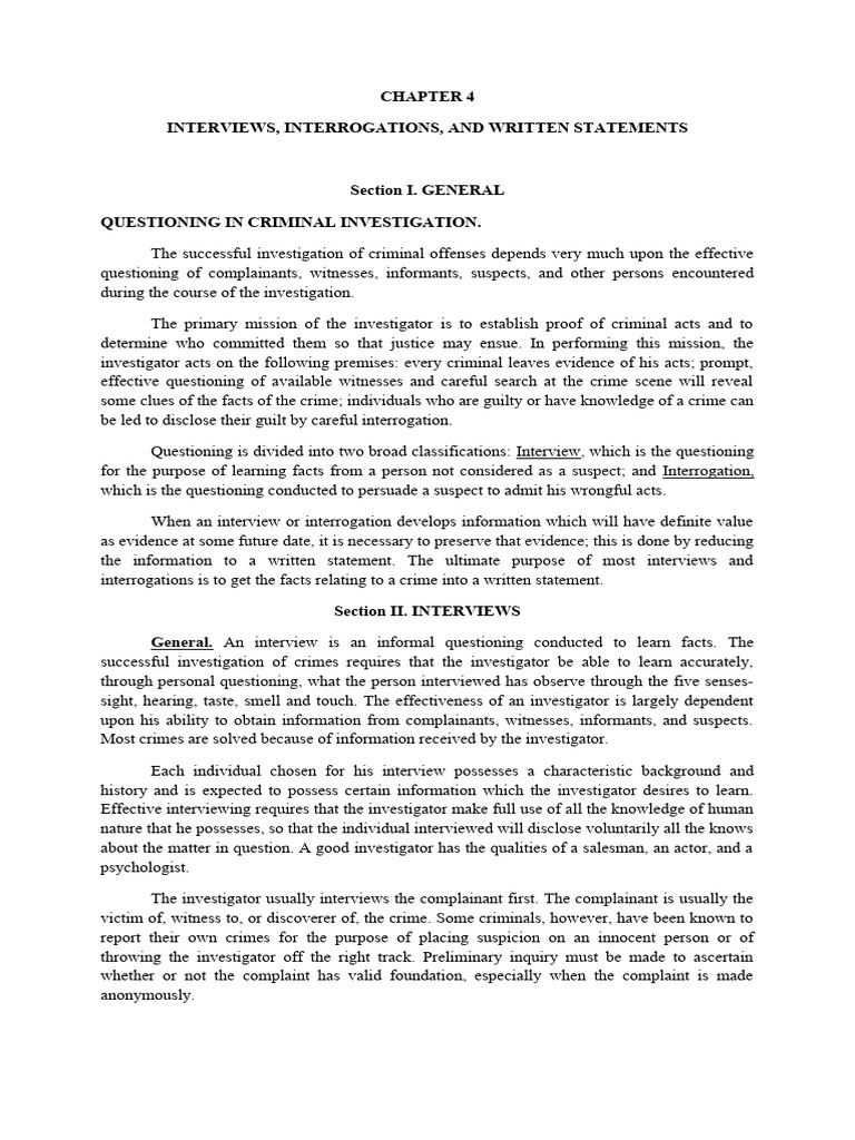 Fundamentals of Investigation and Intelligence-Chapter-4 | PDF | Confession (Law) | Witness