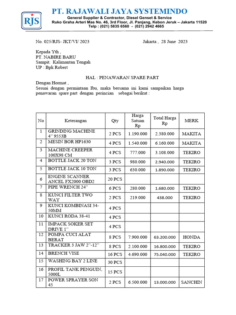 Surat Penawaran PT NB - 025 Pak Robert | PDF