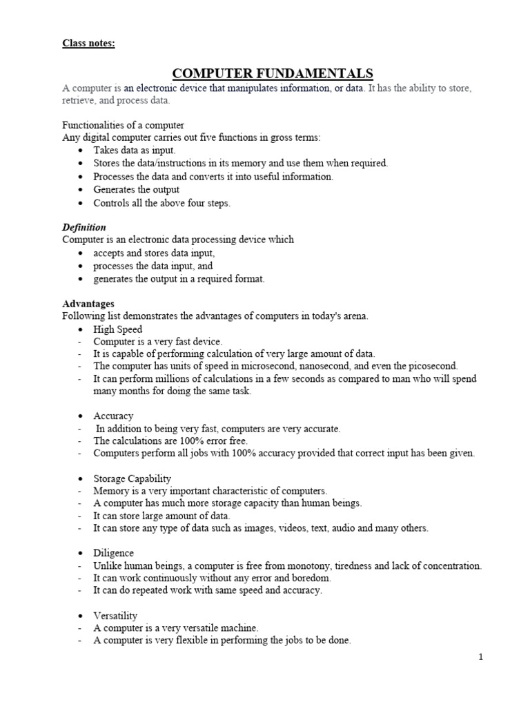 Computer Fundamentals Notez | PDF | Computer Data Storage | Computer ...