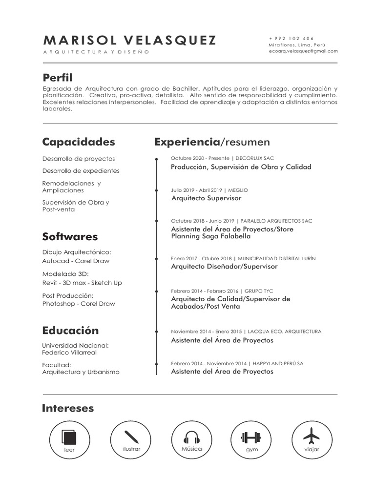 CV Marisol Velasquez | PDF | Arquitecto
