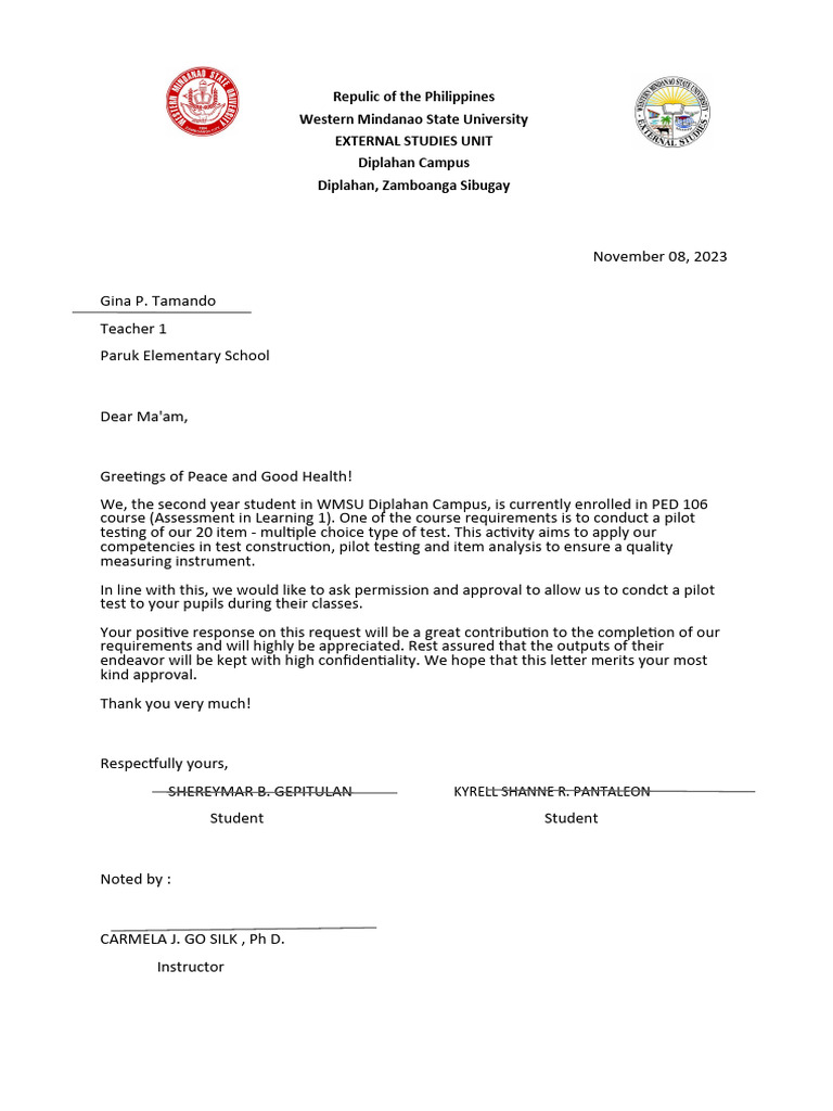 Request for Pilot Test Approval | PDF