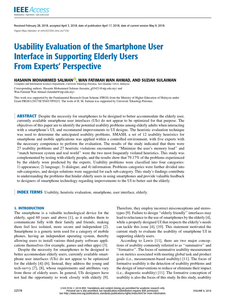 Usability Evaluation Of The Smartphone User Interface In Supporting Elderly Users From Experts