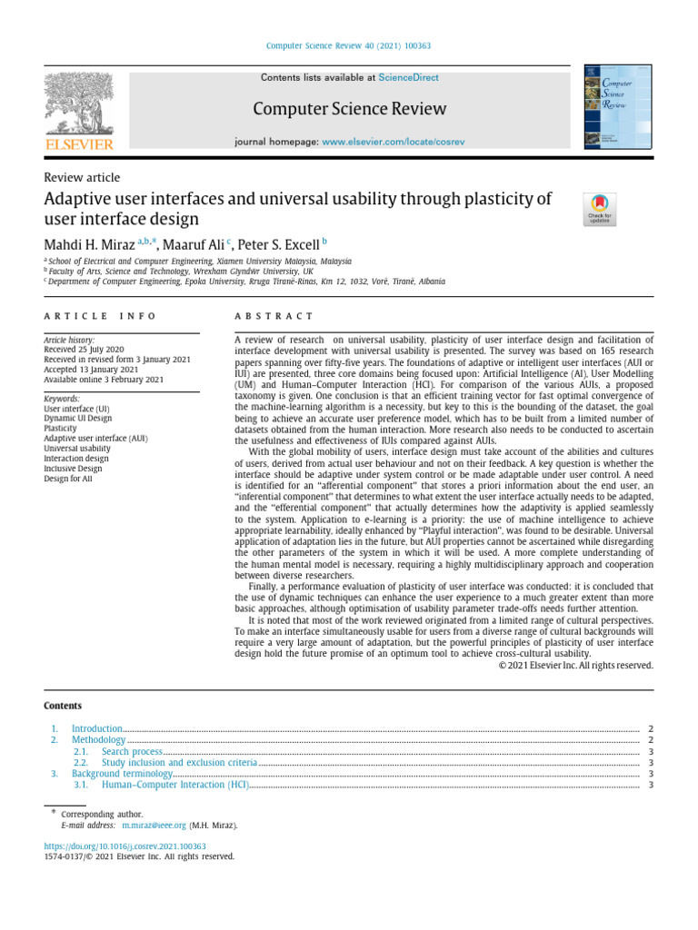 Adaptive User Interfaces and Universal Usability Through Plasticity of | PDF | Human–Computer ...