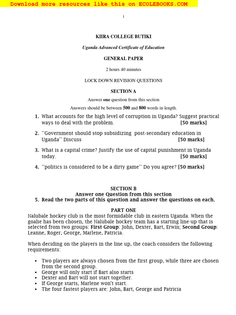 A. General Paper G.P s101 Revision Past Papers | PDF