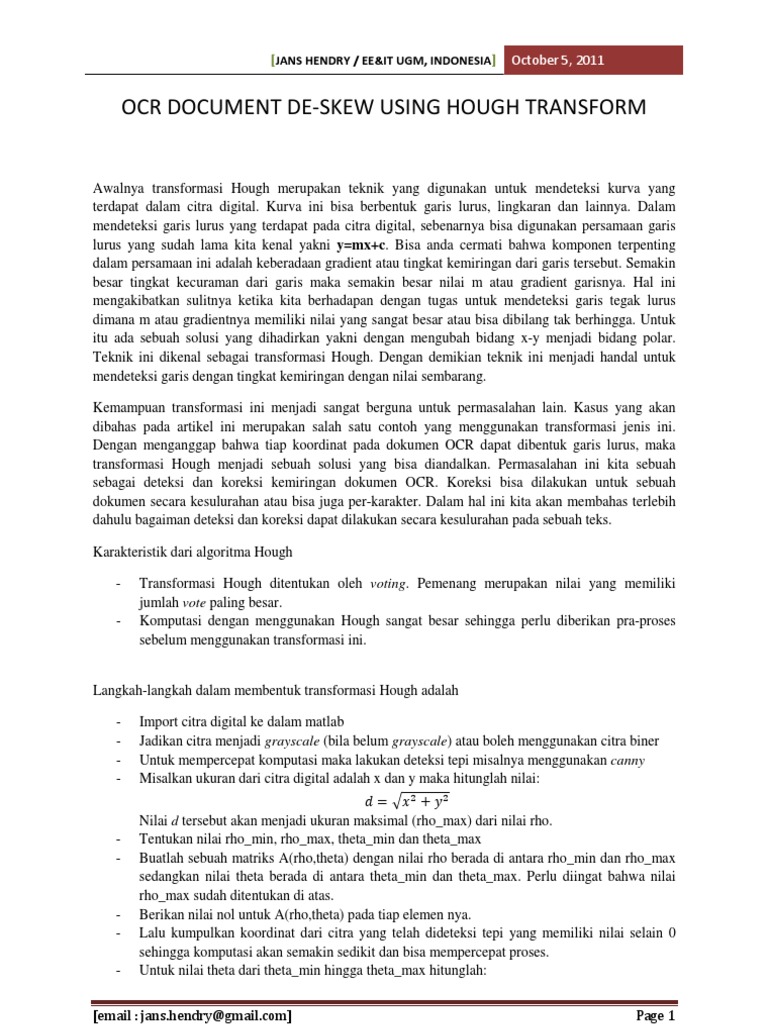 Menggunakan Transformasi HOUGH Untuk Memperbaiki Kemiringan Pada Citra OCR (Scan) | PDF