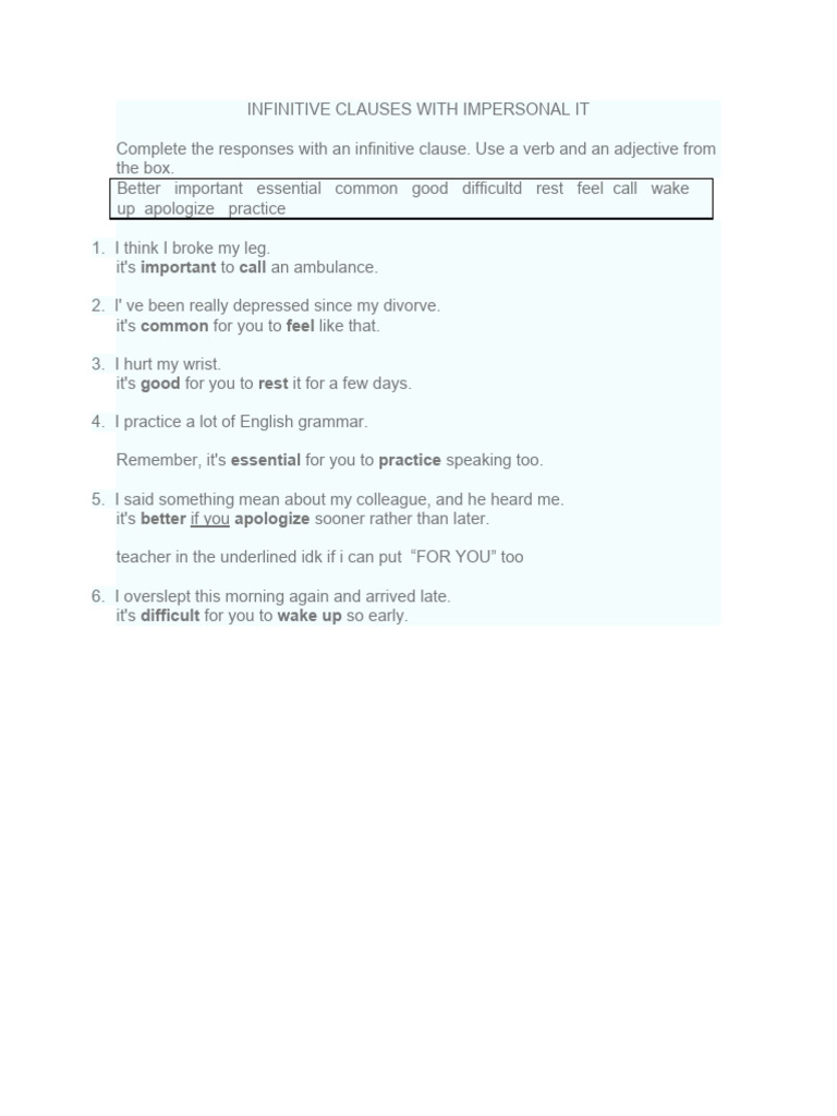 Infinitive Clauses With Impersonal It | PDF