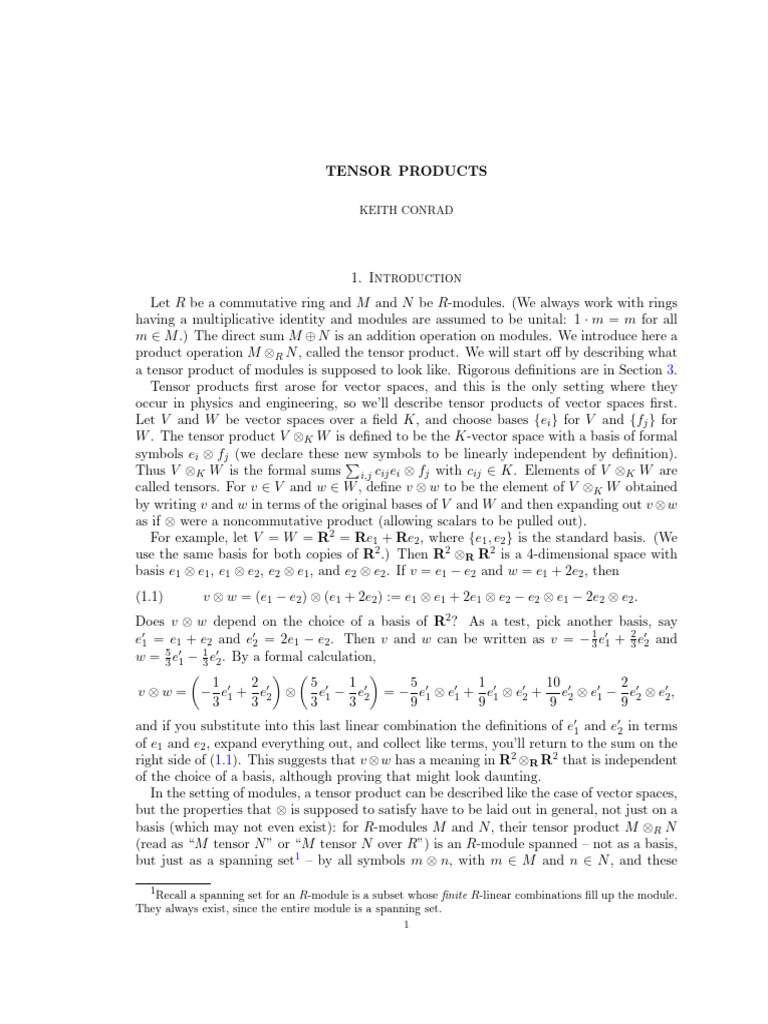 Tensor Prod | PDF | Tensor | Basis (Linear Algebra) Tensor Prod | PDF | Tensor | Basis (Linear Algebra)