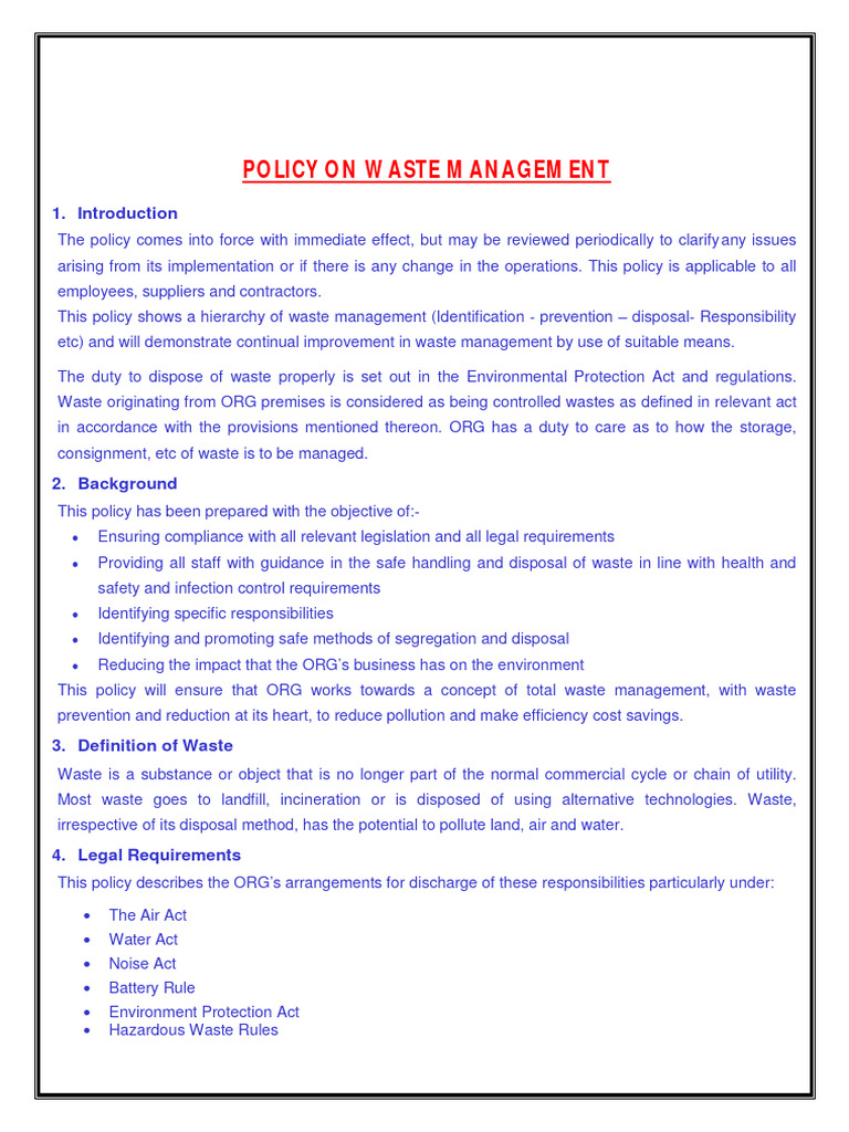 Waste Management Policy BSL | PDF | Waste Management | Waste