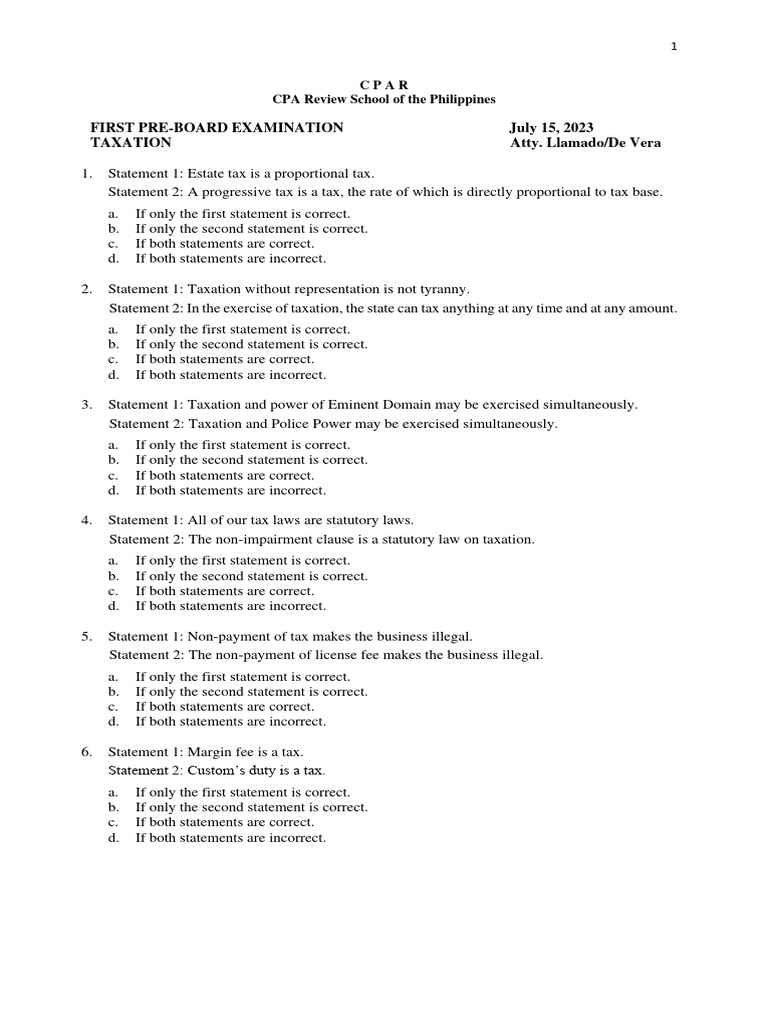 Tax - First Preboard Questionnaire | PDF | Taxes | Income Tax
