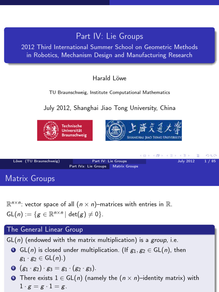 Handout Part IV Lie Groups | Download Free PDF | Matrix (Mathematics) | Group (Mathematics)